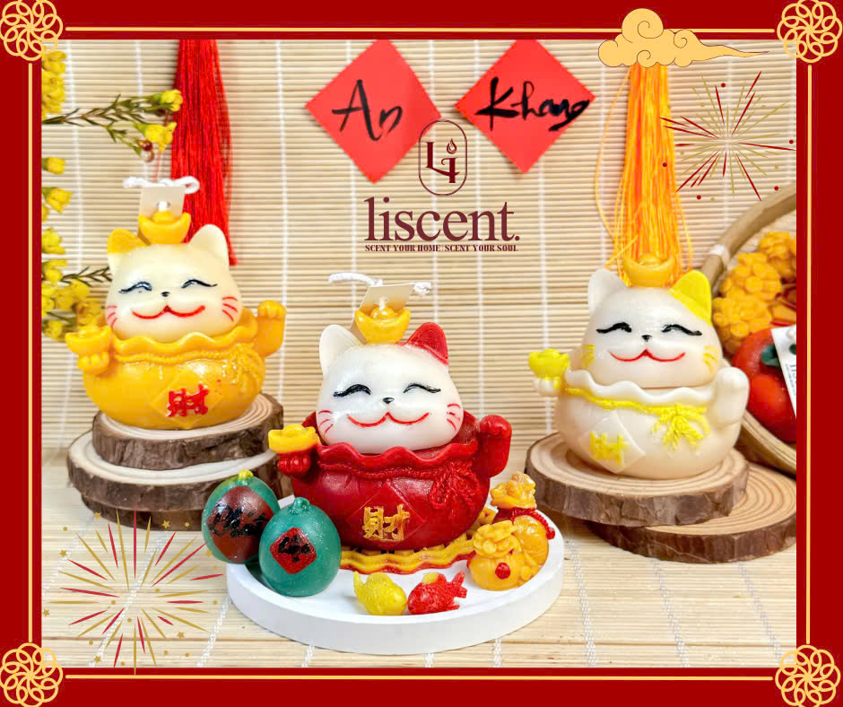 Set nến thơm Mèo May Mắn - Quà Tặng Tết Ất Tỵ 2025 Liscent - Liscentcandle